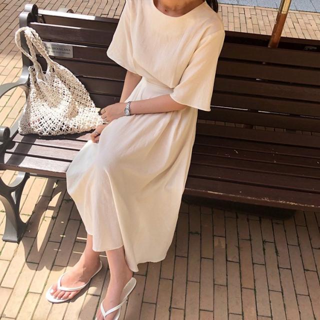 ワンピース レディース 40代 キレイめ マキシワンピース 春夏 半袖ワンピース 無地 リネン 韓国風フレアスカート オシャ 着痩せ 大人可愛い30代 50代
