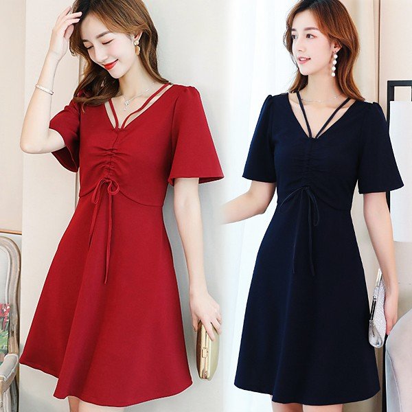 ワンピース レディース ショット きれいめ 着痩せ Aライン 夏 無地 お呼ばれ 可愛い 半袖ワンピ 通勤 韓国風 大人