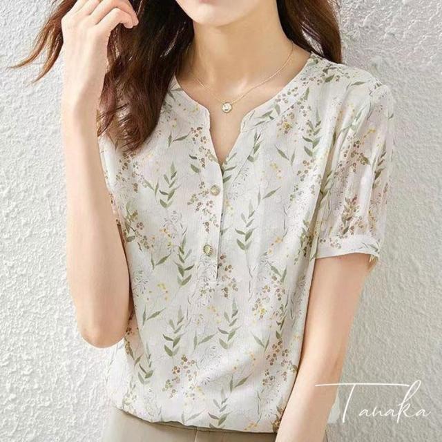 ブラウス レディース 春夏新作 おしゃれ ブラウス Vネック 花柄 半袖トップス 上品 大人 通勤OL ゆったり シャツ30代 40代 50代