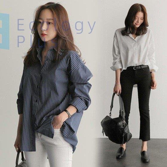 ブラウス レディース 春秋 シャツブラウス 長袖 ボーダー柄 オフィス シャツブラウス オシャレトップス ブラウス 韓国風 通勤 ゆったり 大人 新作 2色