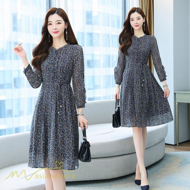 ワンピース レディース ミディアムワンピース 長袖ワンピース 着痩せ フレア 大きいサイズ Aラインワンピース 50代40代30代20代 着回し 日常感 カジュアル 秋服