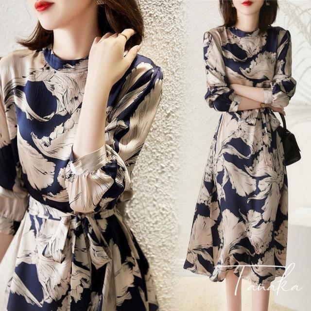 ワンピース レディース 40代 きれいめ マキシワンピース 春夏秋長袖ワンピースプリントレション Aラインスカート おしゃれ 大人 上品 ゆったり 通勤OL