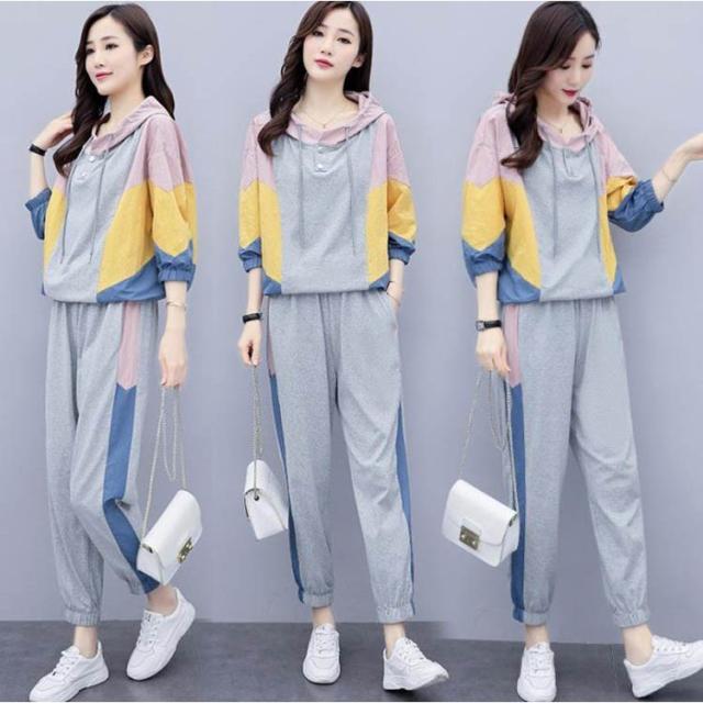 ジャージ　セットアップ レディース 運動服　スウェット 上下セット  半袖  パンツセット 部屋着 ルームウェア パーカー 九分丈パンツ 春秋 大人 上品 通学 通勤
