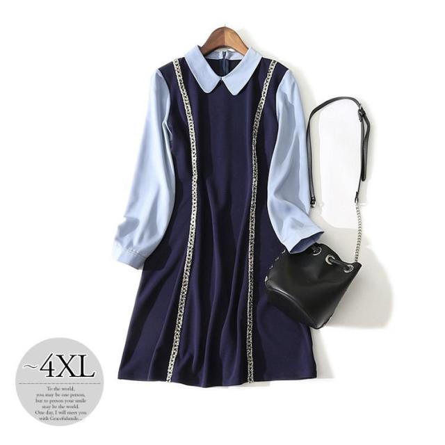 ワンピース 襟付き 重ね着デザイン 大きいサイズ 無地 ストリート デート きれいめ リゾート ママスタイル キレイ目 かわいい 大人可愛い クール