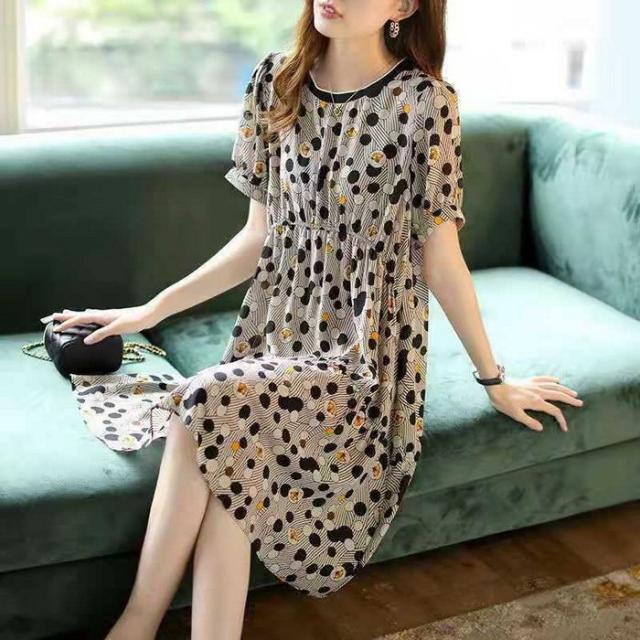 ワンピース レディース 40代 膝丈ワンピース 春夏 半袖ワンピース きれいめ ドット柄ワンピース シフォンフレアスカート 韓国風 オシャレ通勤 大人上品 30代