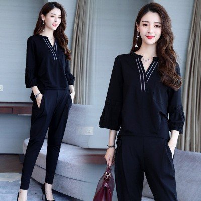 セットアップ レディース 上下セット トップス シャツ ブラウス Vネック ボトムス ロングパンツ ハーレムパンツ イージーパンツ ワイドパンツ ブ