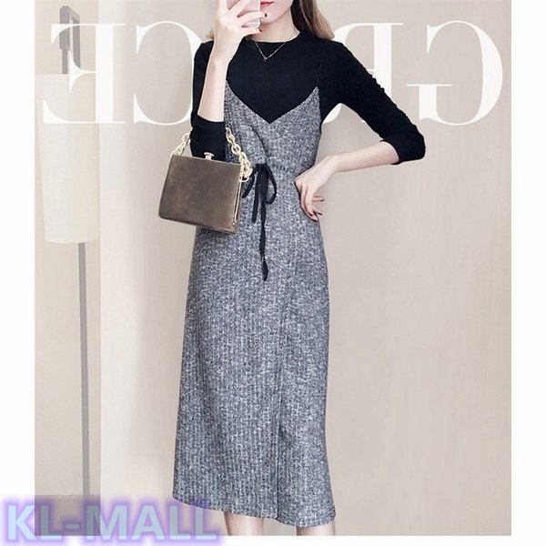 上下セットニットセットニットセーターオールインワン2点セットチュニック着やせ 大人カジュアル 2019秋冬新作