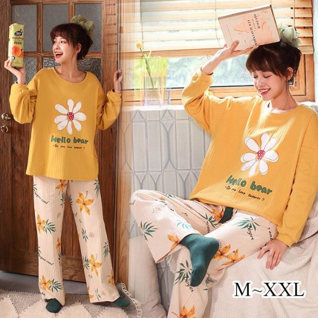 パジャマ レディース ルームウェア 秋冬 綿 セットアップ 長袖 大きいサイズ 可愛い 長ズボン ロングパンツ ゆったり 韓国風 寝巻き 部屋着 寝間着