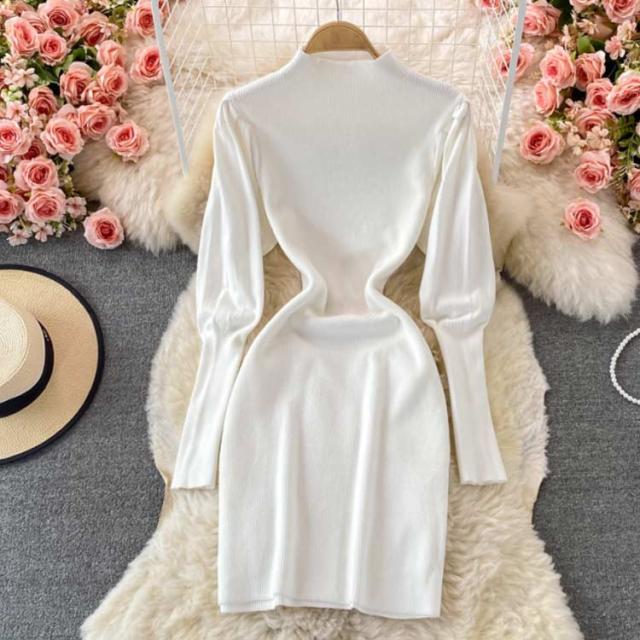 タイトニットワンピース タイトニット パフスリーブ タイトワンピース