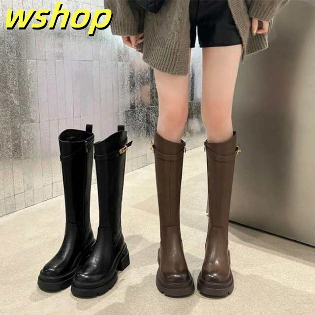季節限定アイテム ギフトにも最適 ロングブーツ 靴 オシャレ ジョッキー レビュー高評価 レディース ベルト 【wshop 韓国 ラウンドトゥ プチプラ シューズ 】ブーツ 人気 新登場 美脚 サイドジッパー 今だけ 秋冬 トレンド 厚底 おすすめ お買い得プライス