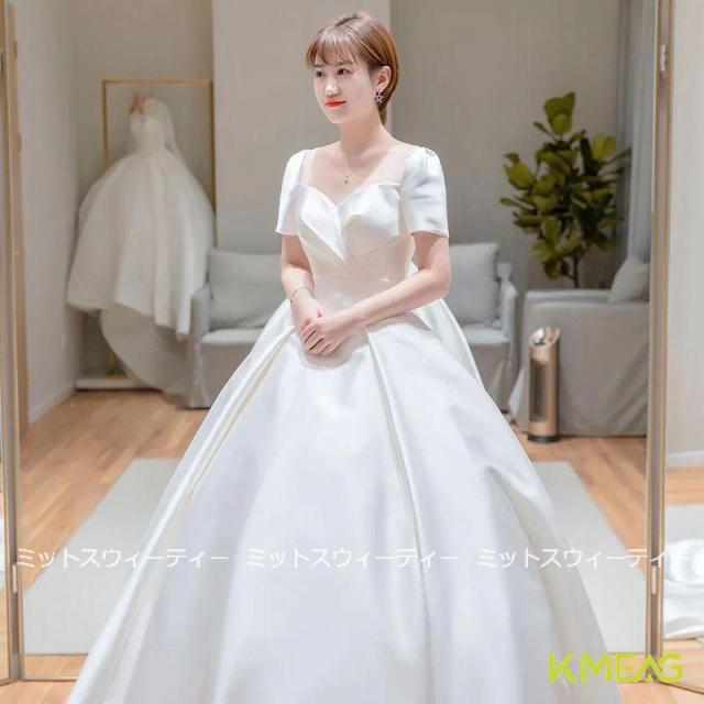 ウェディングドレス 白 Aラインドレス 花嫁 二次会 大きいサイズ パーティードレス 披露宴 ブライダル シンプル 結婚式 ロングドレス 演奏会 スタイリッシュ