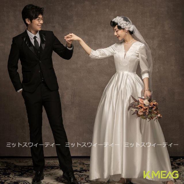 ウエディングドレス 結婚式 二次会 プリンセス サテン ロングドレス 花嫁用 オフホワイト パーティードレス 海外挙式 披露宴 ブライダル 演奏会 大きいサイズ