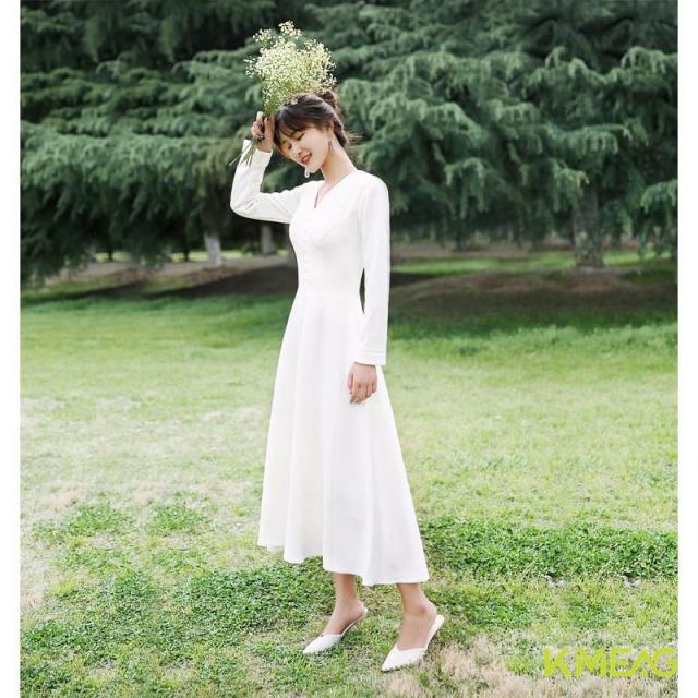 ウェディングドレス 二次会 結婚式 ブライダル Aラインドレス サテン 長袖 前撮り 海外挙式 花嫁 リゾートウェディング 記念撮影 ウエディングドレス シンプル