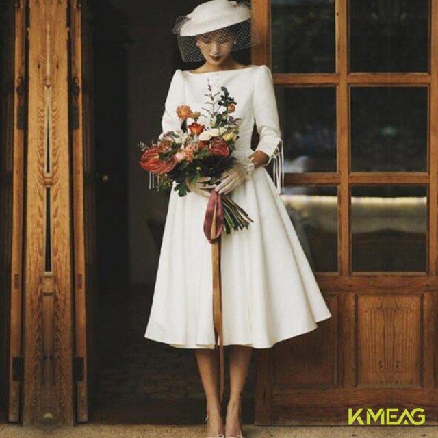 長袖 ミモレ丈 ウェディグドレス 二次会 花嫁 パーティドレス 結婚式 白 ワンピース 演奏会 大きいサイズ 小さいサイズ ドレス 発表会 安い 前撮り