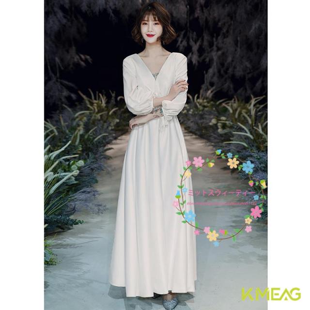 ウエディングドレス ロングドレス ウェディングドレス 長袖 結婚式 フォーマルドレス お呼ばれ ピアノ発表会 二次会 パーディードレス Aライン マキシ丈ドレス