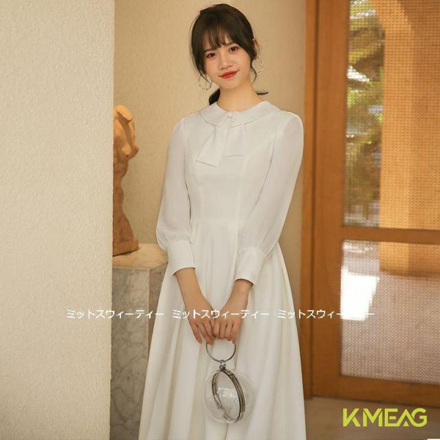 ウェディングドレス 花嫁 二次会 ウエディングドレス 結婚式 前撮り 披露宴 リゾート マキシ丈 ワンピース 長袖 白 シフォン レストラン挙式 ハネムーンフォト