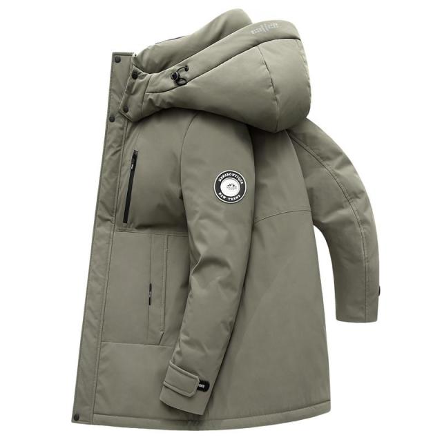 ダウンジャケット メンズ フードは着脱が可能 ダウンコート 2WAY ミドル丈 ハイネック ダウンの吹き出しが防げる 防寒着