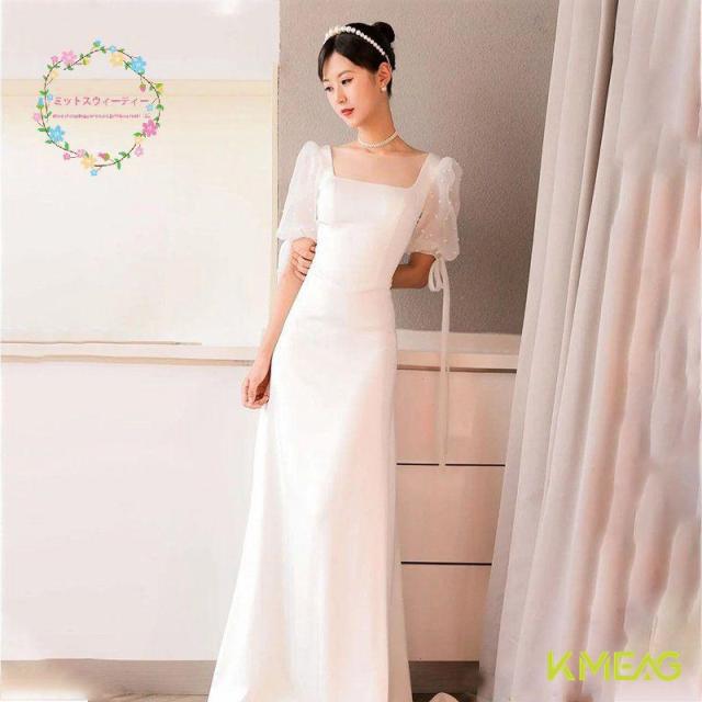 半袖 二次会 ウェディングドレス 安い 白 結婚式 フォーマルドレス 秋冬 パーティー 披露宴 花嫁 お呼ばれ aラインドレス ロング 発表会 大きいサイズ