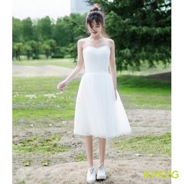 ウェディングドレス ミディアム/マキシ丈 二次会 結婚式 ブライダル チュール キャミソール 前撮り 旅行挙式 花嫁 リゾートウエディング 記念撮影 夏 シンプル