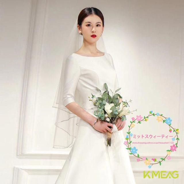 ロング丈ドレス ウェディングドレス 結婚式 白ワンピース 二次会 花嫁 ５分袖 忘年会 ウエディングドレス 花嫁ドレス ブライズメイド　ブライダル Aラインドレス