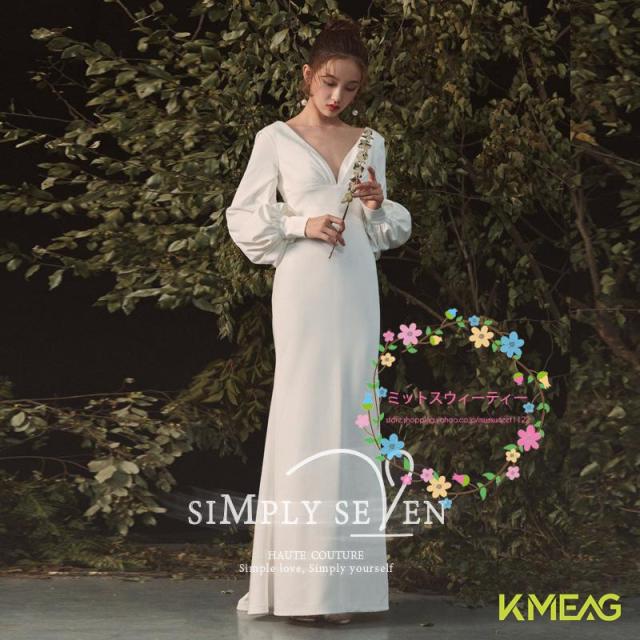 ウェディングドレス ウエディングドレス ロング丈 結婚式 ドレス お呼ばれ 長袖 セクシー 秋冬 ２０２０新作 シンプル 着痩せ シンプル 韓国風 meetsweety