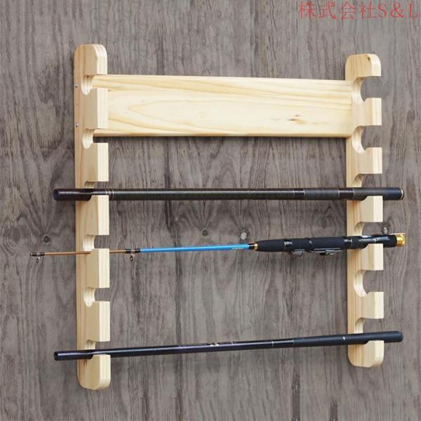 ロッドホルダーウォールマウント釣り竿ディスプレイラック、木釣り竿ホルダー水平ストレージオーガナイザー6ロッド用、素晴らしい贈り物S＆Lにとって釣り