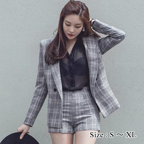 【グラシア】 キャバ スーツ キャバスーツ フォーマルオールインワン・スーツ セットアップ 大人 チェック ミニ丈 グレー S M L XL