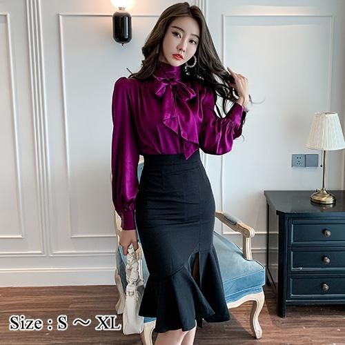 【グラシア】 キャバ ドレス キャバドレス ワンピース ミディアムドレス トレンド アシンメトリー クール セットアップ フリル 軽やか 大人 パープル×ブラック S M L XL