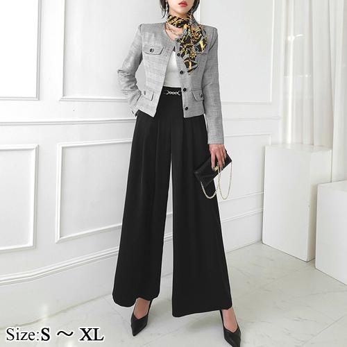 【グラシア】 キャバ スーツ キャバスーツ フォーマルオールインワン・スーツ トレンド クール シルエット セットアップ すっきり ワイドパンツ 華やか 大人 チェック ブラック S M L XL