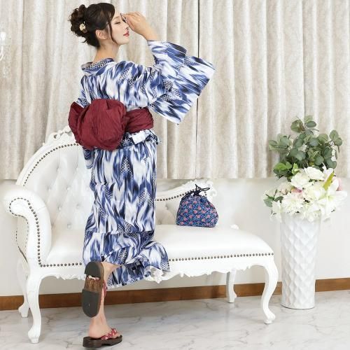 グラシア】 浴衣 兵児帯 鼻緒下駄 3点セット 着る人の個性を生かす紺色