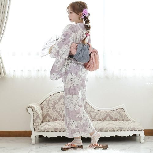 グラシア】 浴衣 兵児帯 鼻緒下駄 3点セット 落ち着きある牡丹が凛と