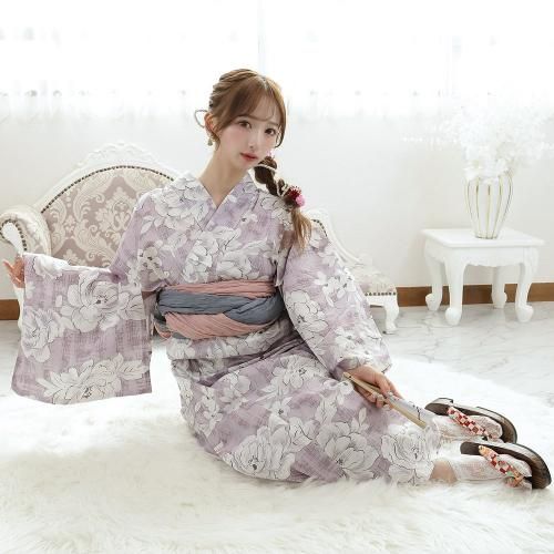 グラシア】 浴衣 兵児帯 鼻緒下駄 3点セット 落ち着きある牡丹が凛と