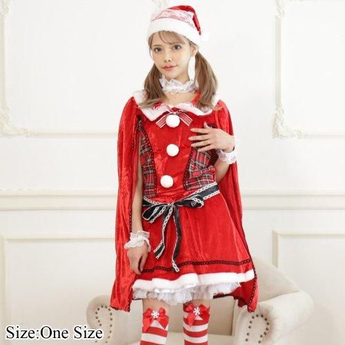 【グラシア】 コスプレ 衣装 コスチューム 仮装 セクシー キュート コス サンタガール キュート サテン ふんわり リボン 愛らしい 胸元 チェック レース レッド Mサイズ
