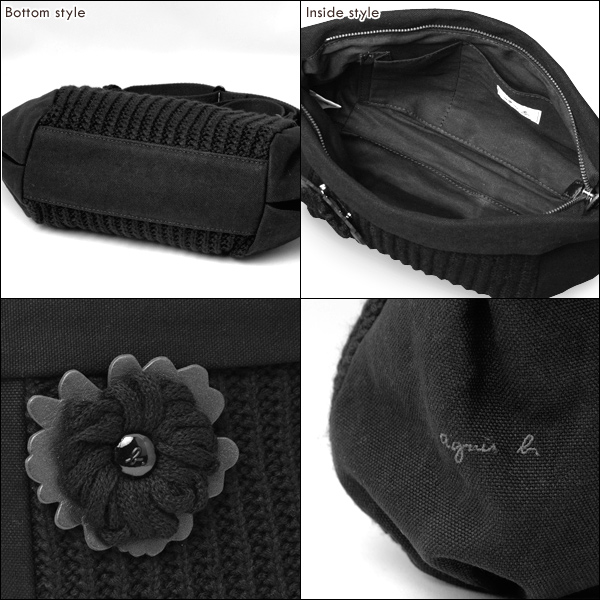 【コサージュ付★】agnes b(アニエスべー) ニット切り替え★ショルダーバッグ 斜めがけ ブラック SALE