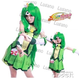 DK897　◆ スマイルプリキュア! キュアマーチ／緑川 なお（みどりかわ なお） 風コスプレ衣装+ウィッグ 　完全オーダメイドも対応可