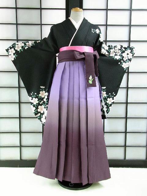 【1月限定割引】 往復送料無料/全部揃って安心/フルセット★卒業式袴レンタルセット★黒地に桜柄no22