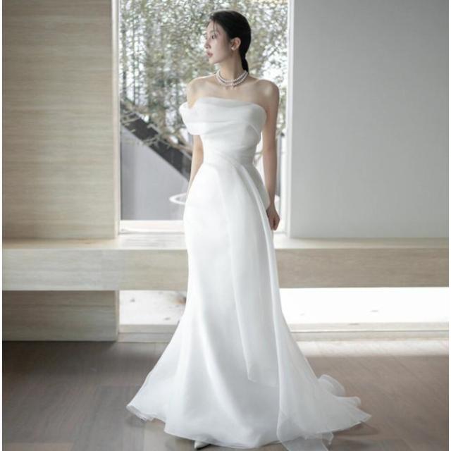 ウェディングドレス ウエディングドレス 二次会 結婚式 前撮り ブライダル ロングドレス 花嫁 スレンダードレス マーメイドドレス 白 キャミソール