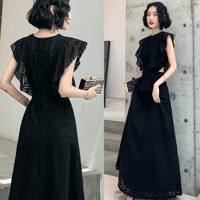 おしゃれパーティードレス ロング 黒 半袖 かっこいい 結婚式 お呼ばれ ドレス ロングドレス 演奏会 発表会 大きいサイズ フォーマル ワンピース