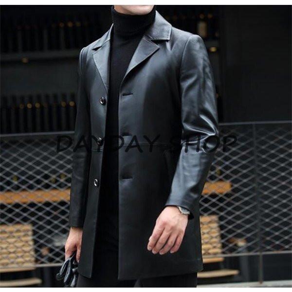 SALE レザー チェスターコート ジャケット メンズ スタイリッシュ 男性 通勤 ビジネス スリム カジュアル シンプル 体型カバー