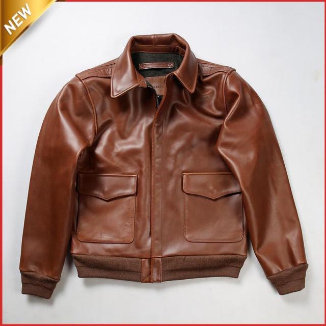 A2フライトジャケット　ジャケット　革ジャン　オイルワックス加工　革ジャケット　大脱走モデル　牛革　折り襟　レザージャケット　厚手　メンズ