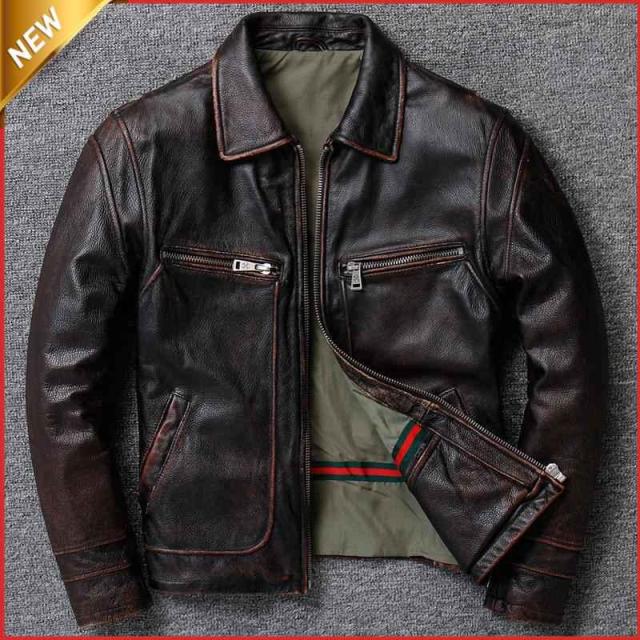 牛革ジャケット　ジャケット　革ジャケット　革ジャン　復古　ヴィンテージ　ミガキ　ユーズド加工　レザージャケット　秋冬　カジュアル　メンズ