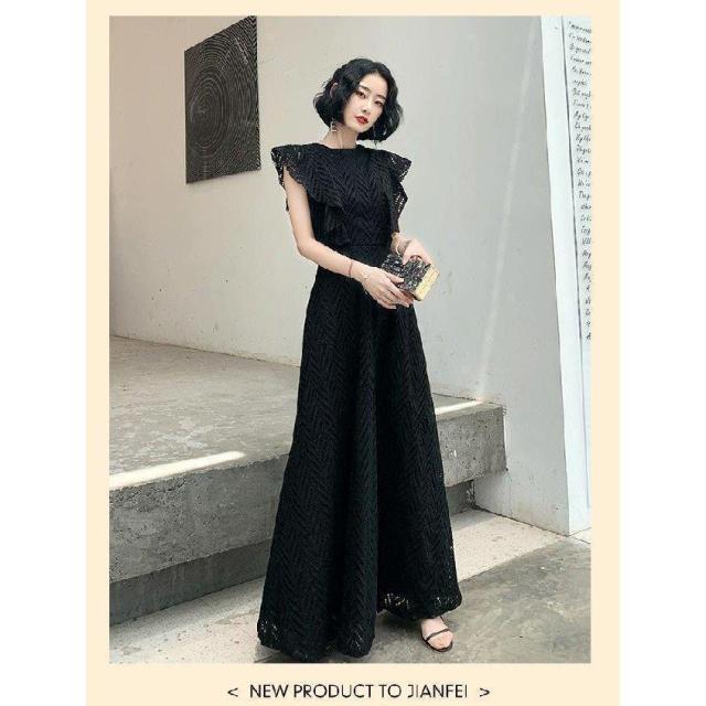 おしゃれパーティードレス ロング 黒 半袖 かっこいい 結婚式 お呼ばれ ドレス ロングドレス 演奏会 発表会 大きいサイズ フォーマル ワンピース