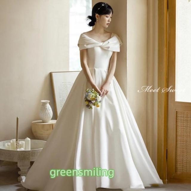 ウェディングドレス ウエディングドレス 二次会 2.5次会 結婚式 披露宴 前撮り 後撮り ブライダル ロングドレス 花嫁 Aラインドレス サテン 白 オフショルダー