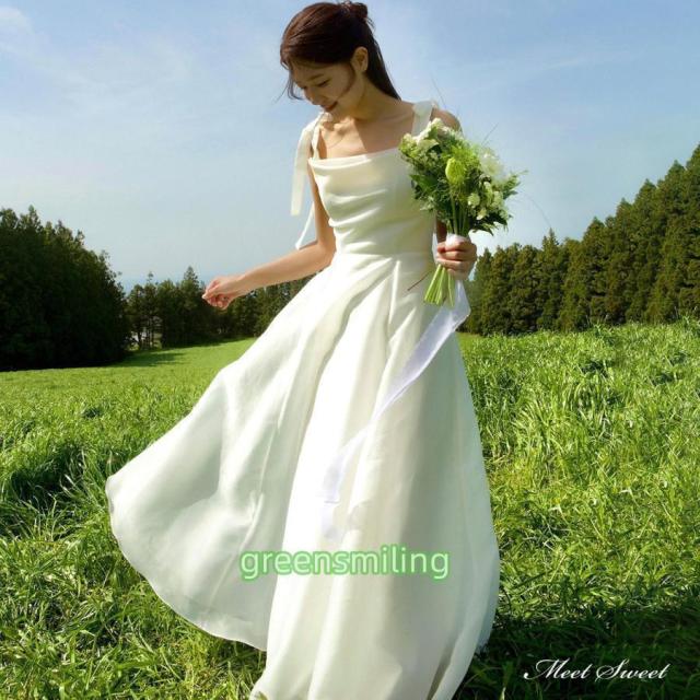 ウェディングドレス ロングドレス Aラインドレス オーガンジー ノースリーブ ワンピース 二次会 結婚式 前撮り ブライダル 花嫁 ウエディングドレス