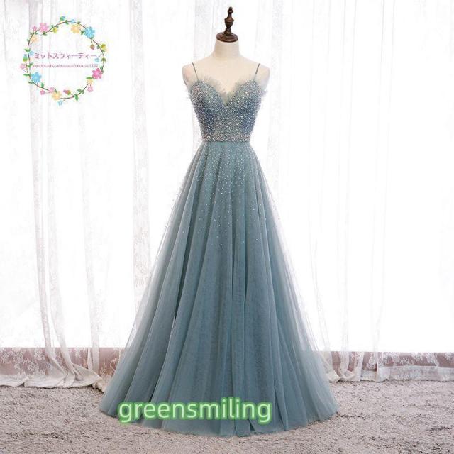 Aラインドレス カラードレス ロングドレス 青 舞台 声楽 ロングドレス 演奏会用 ステージドレス コンサート 衣装 大人 パーティードレス 発表会 動きやすい