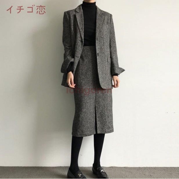 セットアップ スカートスーツ レディース ビジネススーツ ジャケット ロングスカート スリット入り リクルートスーツ OL 通勤 ジャケット+スカート