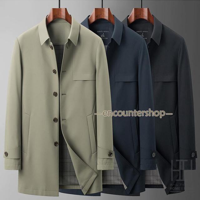 アウター ステンカラーコート メンズ 無地 チェスターコート ミドル丈 シンプル 紳士服 通勤 春 春服 スタイリッシュ メンズコート