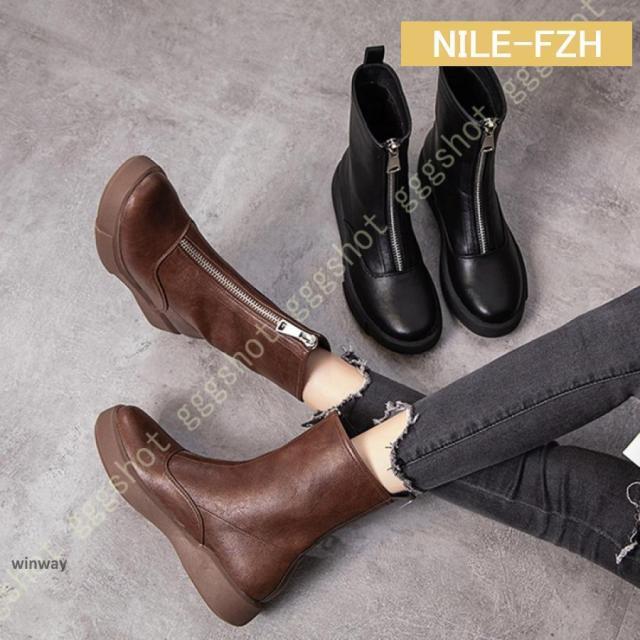 ショートブーツ 本革 レディース 防水 防寒 エンジニアブーツ 大きいサイズ 厚底靴 ハイカット カジュアルシューズ ファスナー ブーティ ラウンドトゥ 幅広