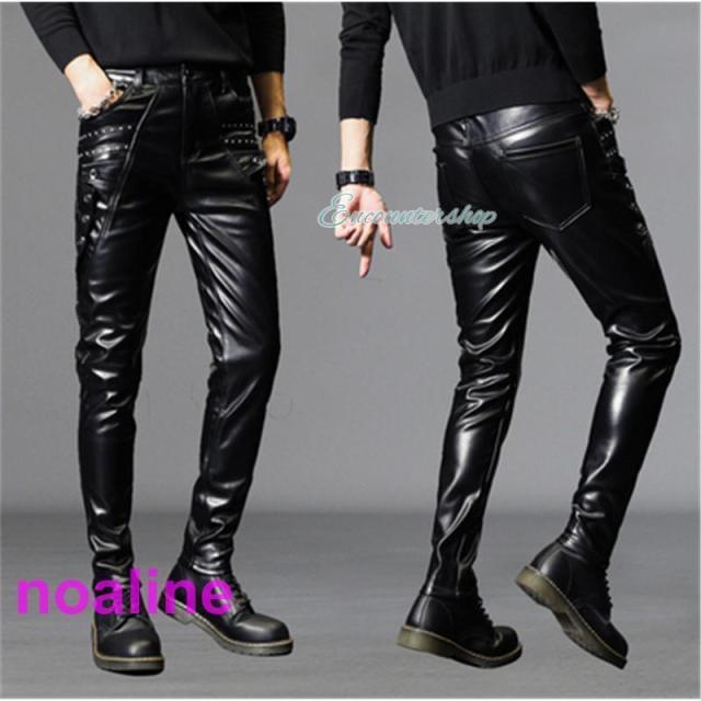 レザーパンツ メンズ 革パン 本革 ラムレザー バイクパンツ ロングパンツ 薄手 細身 スキニー スリム ライダース 防風 カジュアル お兄系 高品質