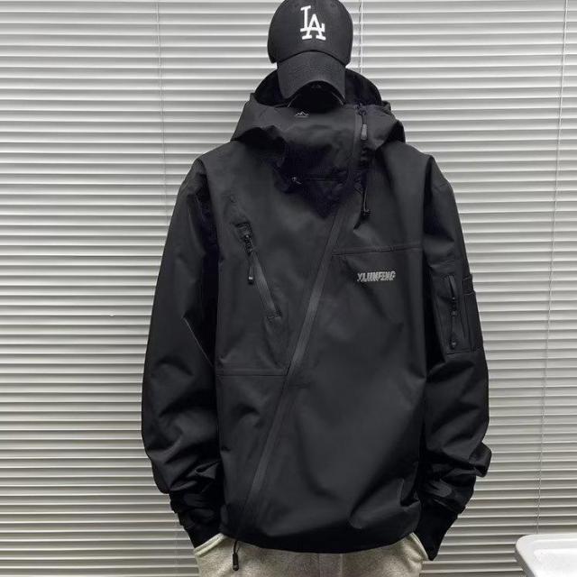 マウンテンパーカー メンズ ハイネック ボリュームフード お洒落 ジャケット アウター 斜めのジップ アメカジ